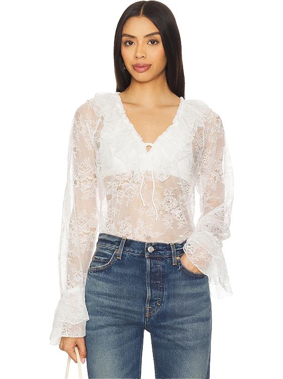 STEVE MADDEN Steve Madden Lace Blouse with Ruffle Trim